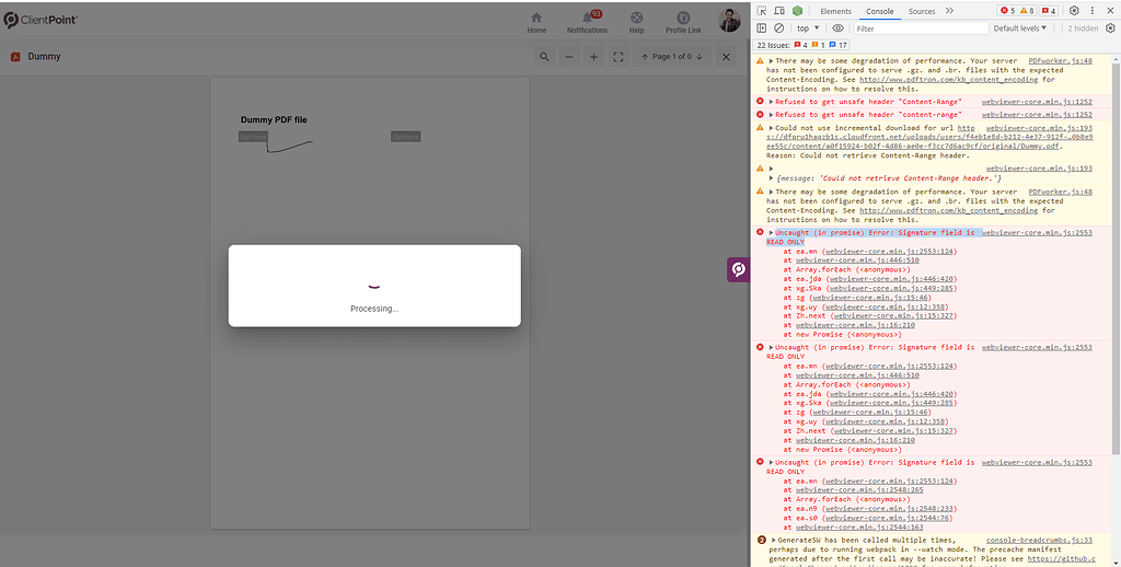 Uncaught (in promise) Error: Signature field is READ ONLY - WebViewer - Apryse Community