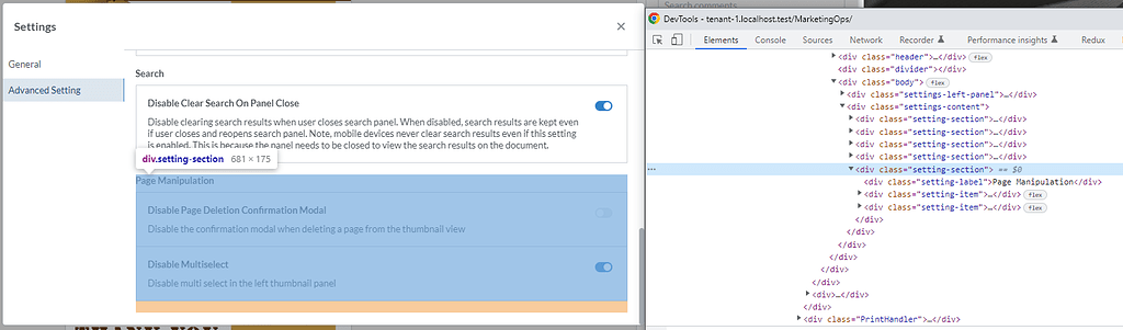 Hide section(s) under Settings > Advanced Settings dialog - WebViewer - Apryse Community
